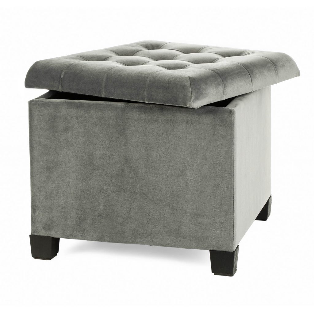 Ottoman Storage Pouffe Stool Soft Seat Velvet Grey, L45 W45 H41 cm ...