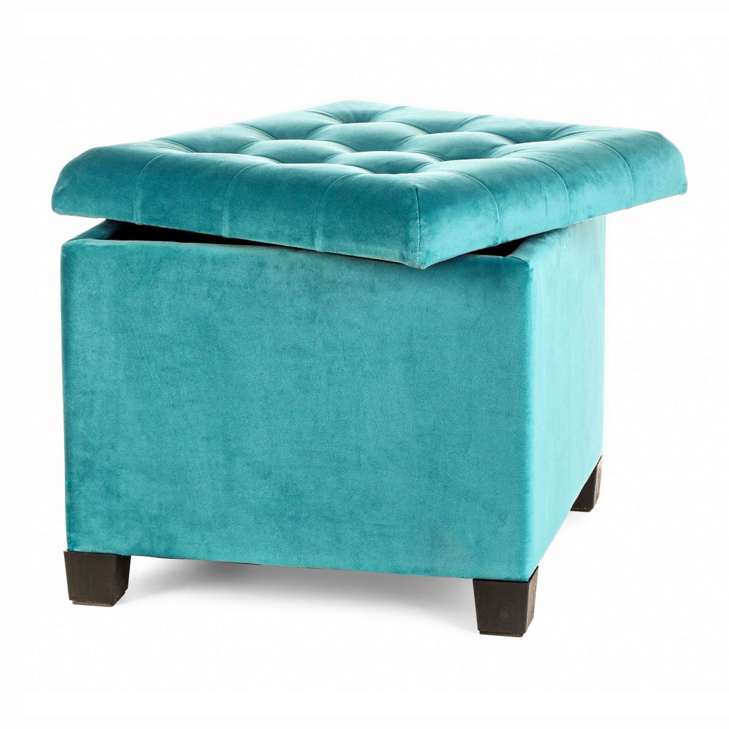 Ottoman Storage Pouffe Stool Soft Seat Velvet Blue Green, L45 W45 H41 ...
