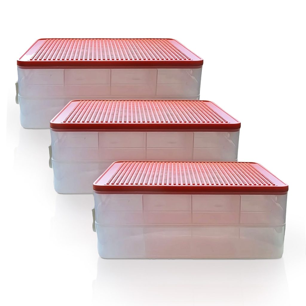 Set of 3 Plastic Storage Boxes with Lids, 2 Layer, H12.3 L35.5 W24 cm ...